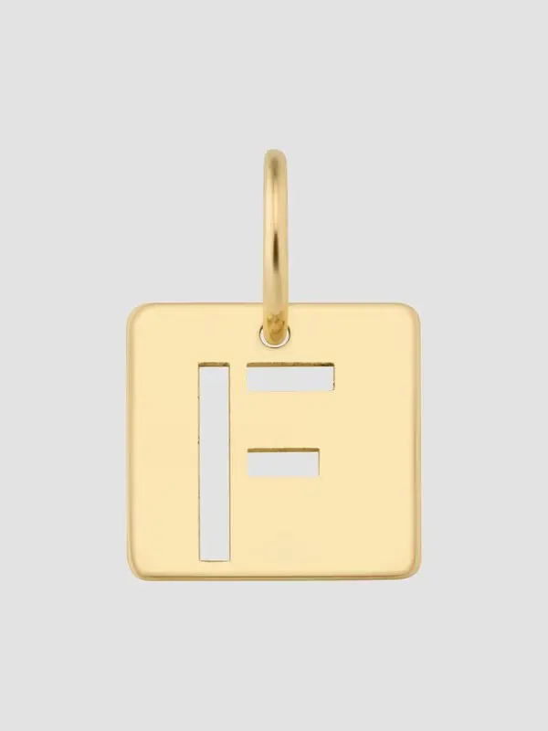 ORADINA 14k Yellow Gold Initial Tile Pendant Charm - Letter F