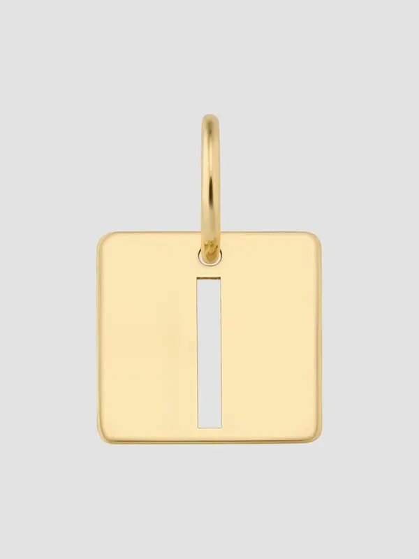 ORADINA 14k Yellow Gold Initial Tile Pendant Charm - Letter I
