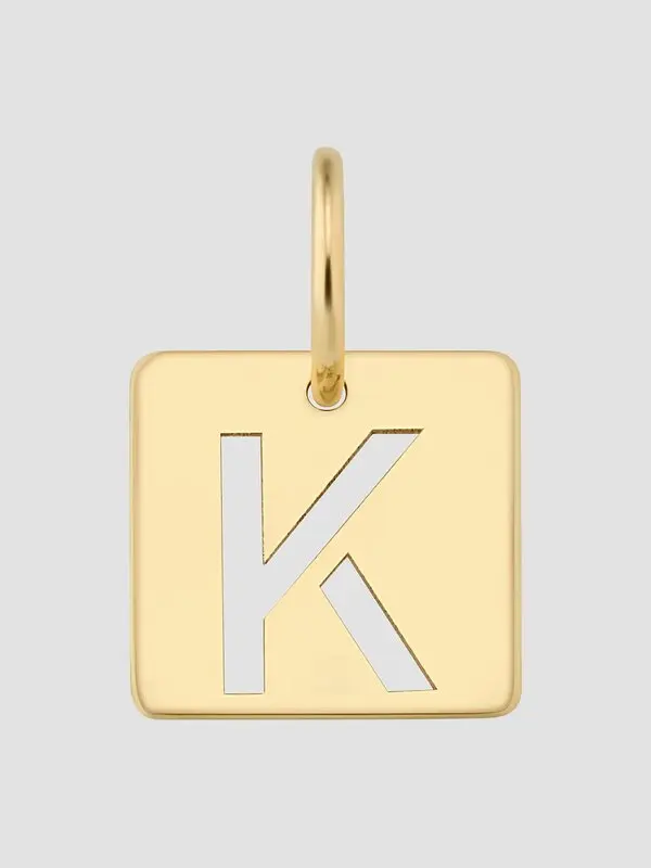 ORADINA 14k Yellow Gold Initial Tile Pendant Charm - Letter K