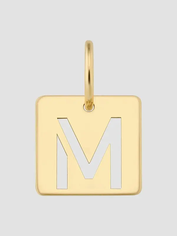 ORADINA 14k Yellow Gold Initial Tile Pendant Charm - Letter M