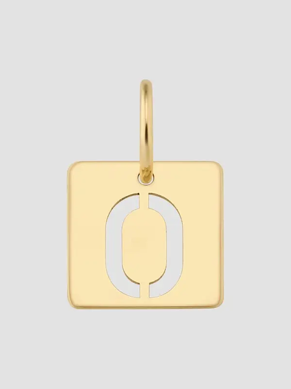 ORADINA 14k Yellow Gold Initial Tile Pendant Charm - Letter O