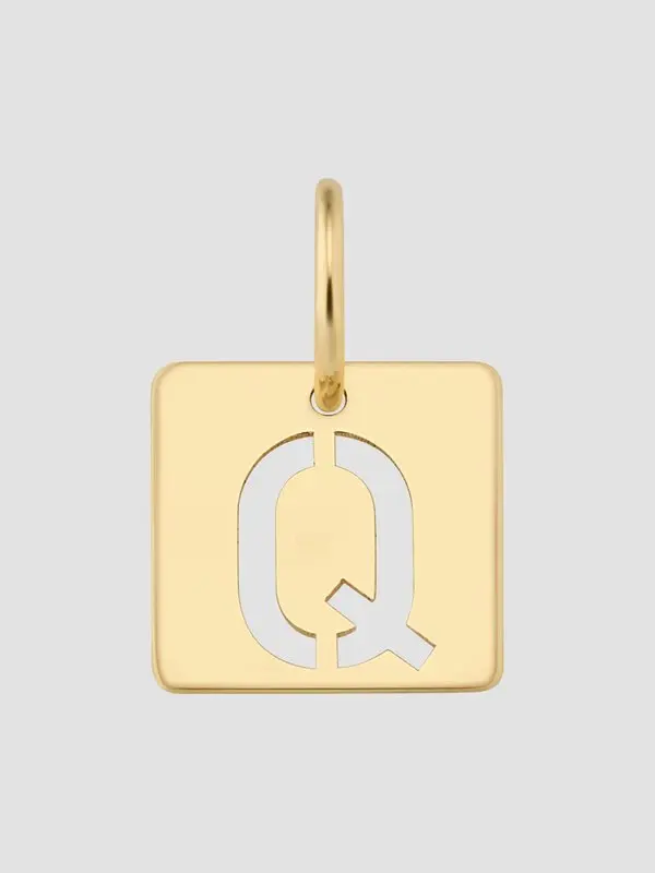 ORADINA 14k Yellow Gold Initial Tile Pendant Charm - Letter Q