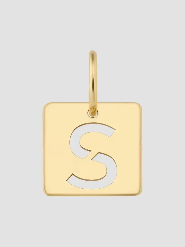 ORADINA 14k Yellow Gold Initial Tile Pendant Charm - Letter S