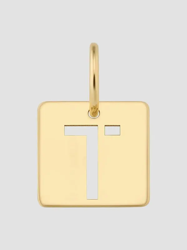 ORADINA 14k Yellow Gold Initial Tile Pendant Charm - Letter T