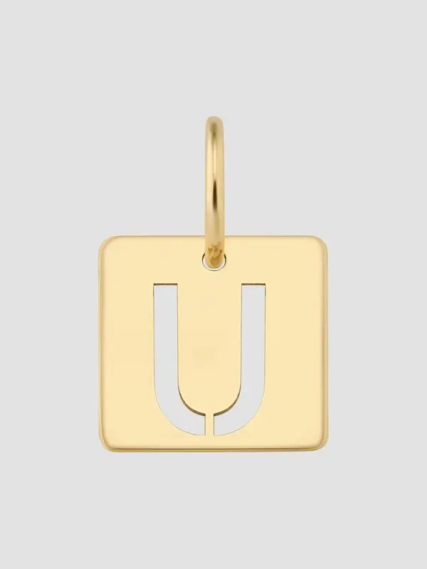 ORADINA 14k Yellow Gold Initial Tile Pendant Charm - Letter U