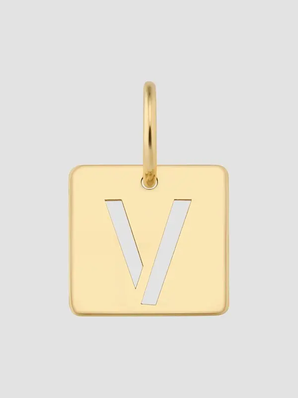 ORADINA 14k Yellow Gold Initial Tile Pendant Charm - Letter V