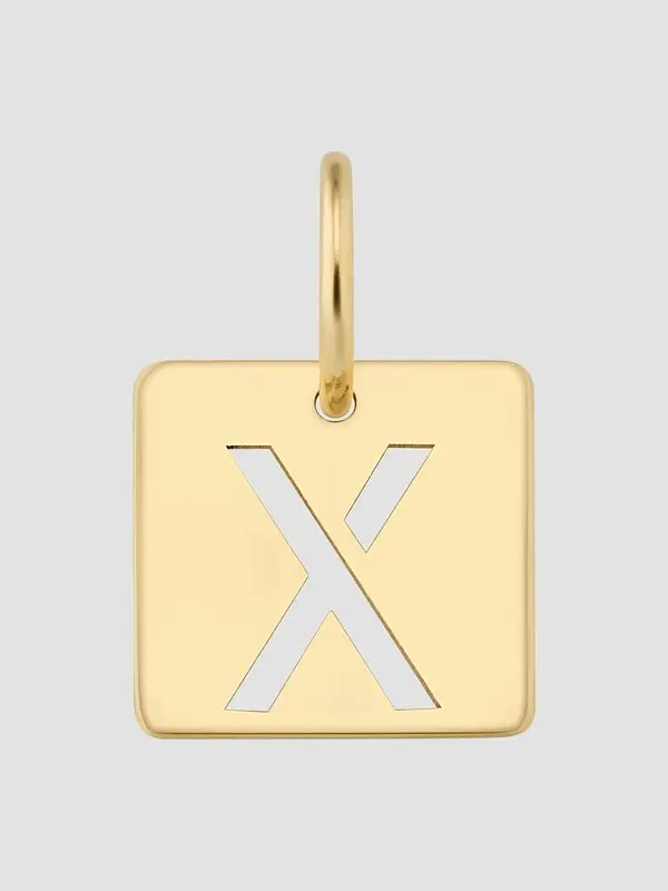 ORADINA 14k Yellow Gold Initial Tile Pendant Charm - Letter X