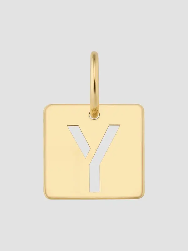 ORADINA 14k Yellow Gold Initial Tile Pendant Charm - Letter Y