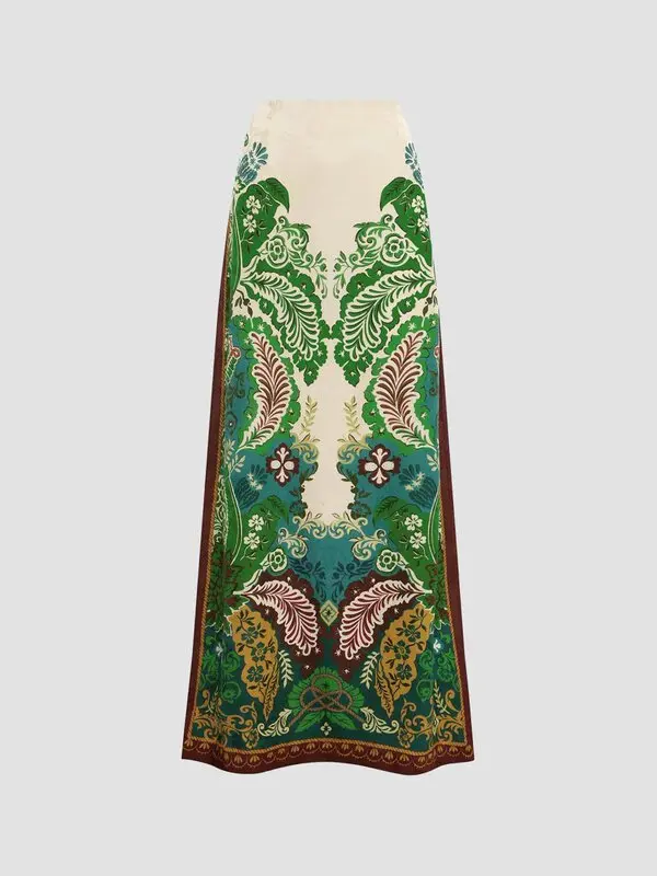 ALEMAIS Florence Printed Silk A-line Maxi Skirt