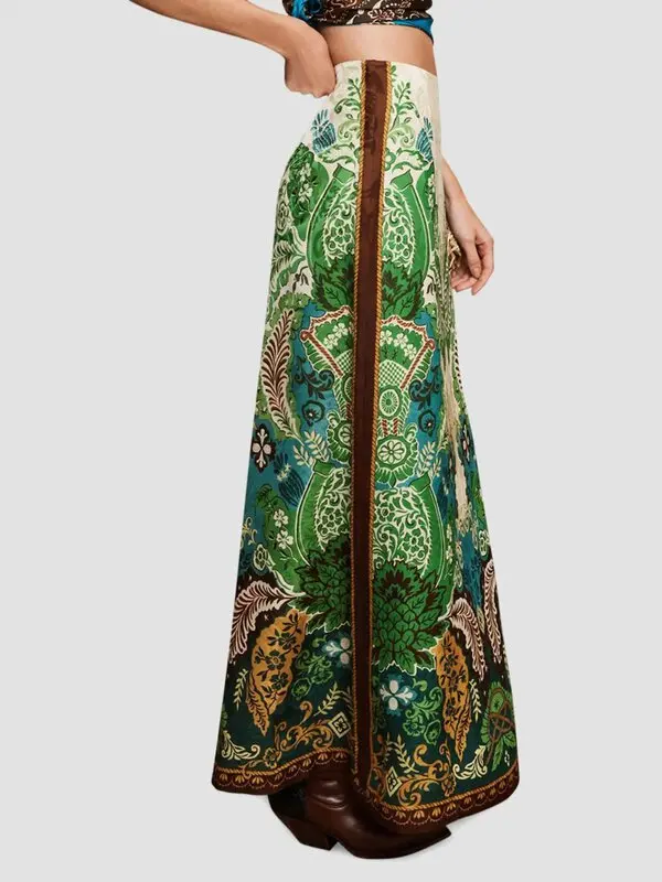 ALEMAIS Florence Printed Silk A-line Maxi Skirt