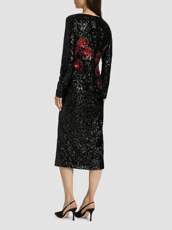 Elie Tahari The Aurora Floral Sequin Cocktail Dress