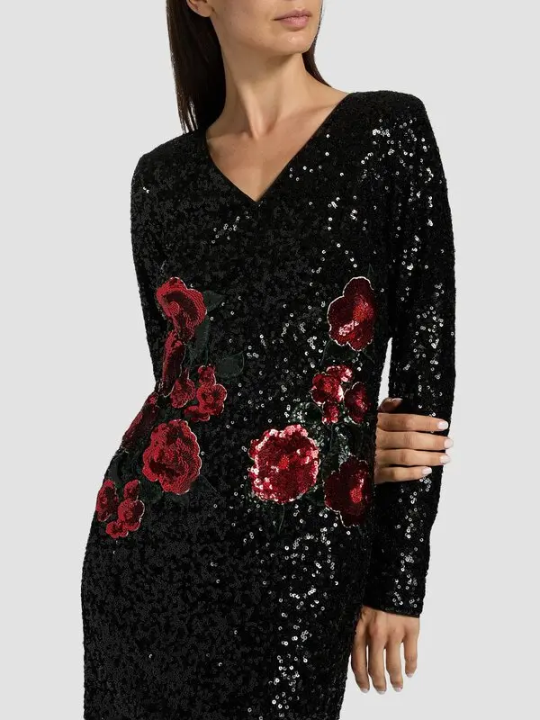 Elie Tahari The Aurora Floral Sequin Cocktail Dress