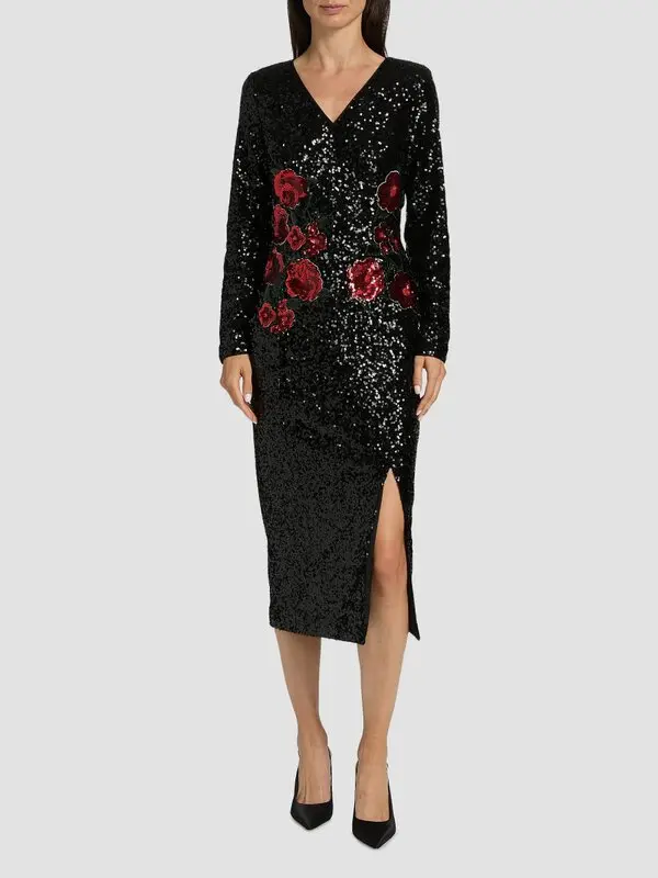 Elie Tahari The Aurora Floral Sequin Cocktail Dress