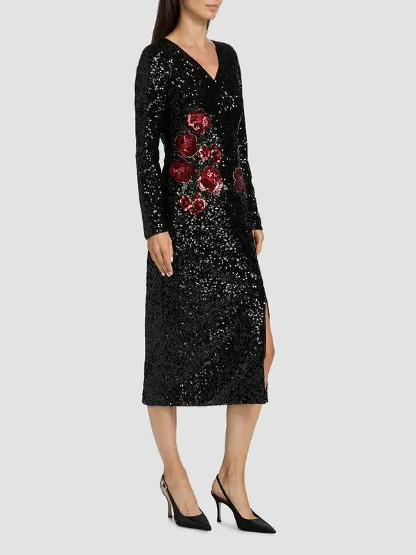 Elie Tahari The Aurora Floral Sequin Cocktail Dress