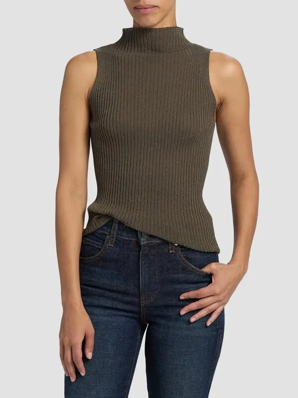 LESET Blake Rib-knit Sleeveless Turtleneck Sweater