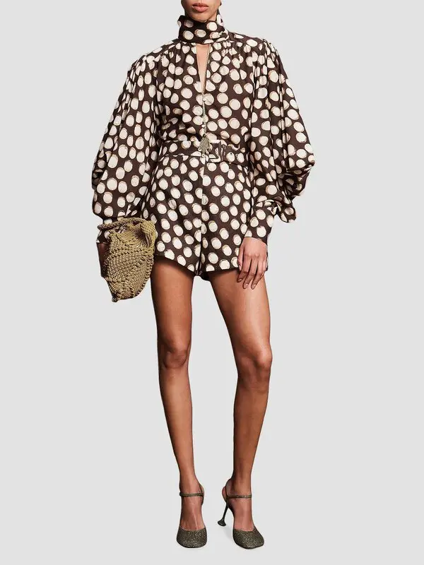 ALEMAIS Paula Polka Dot Linen Corset-style Shorts