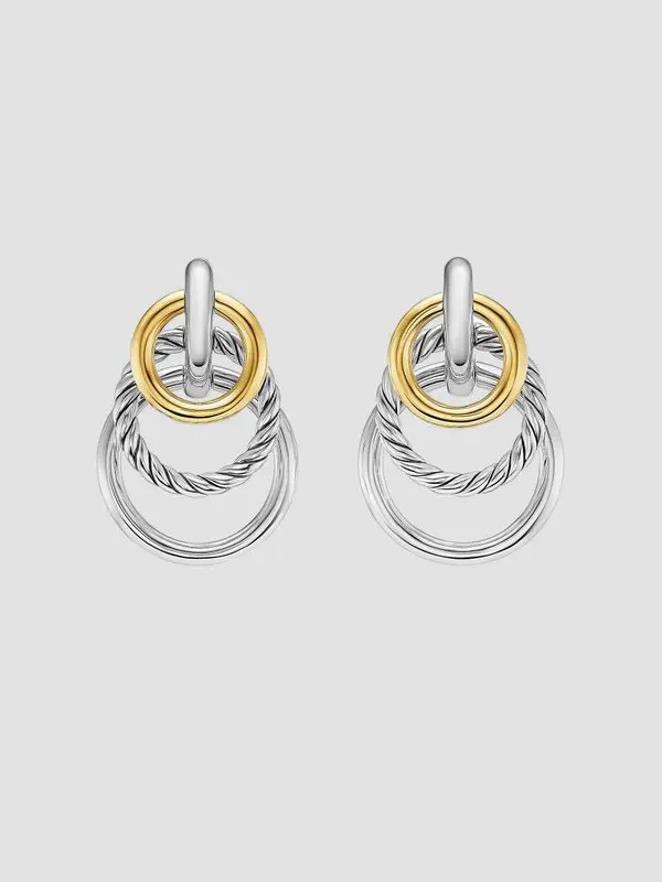 David Yurman Dy Mercer Triple Ring Drop Earrings In Sterling With 18k Yellow Gold, 35.6mm - Silver