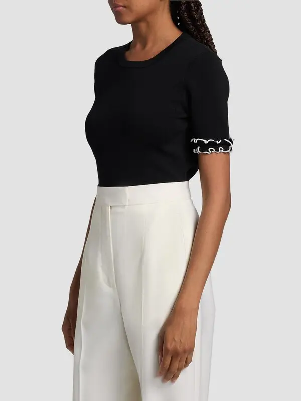 Elie Tahari The Rose Frill-cuff Top - Noir