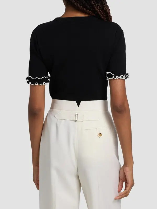 Elie Tahari The Rose Frill-cuff Top - Noir