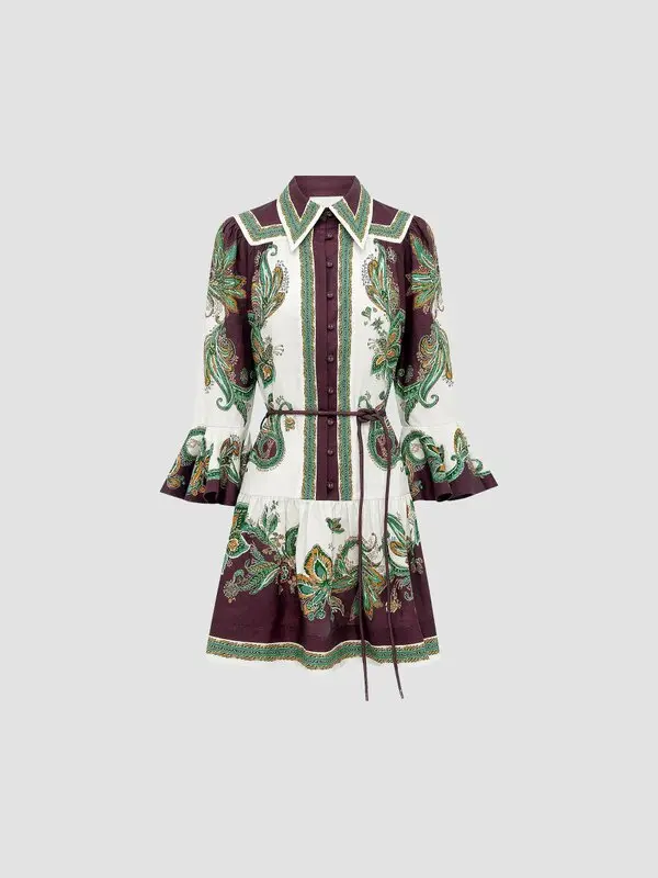 ALEMAIS Ruthie Printed Linen Drop-waist Mini Shirtdress