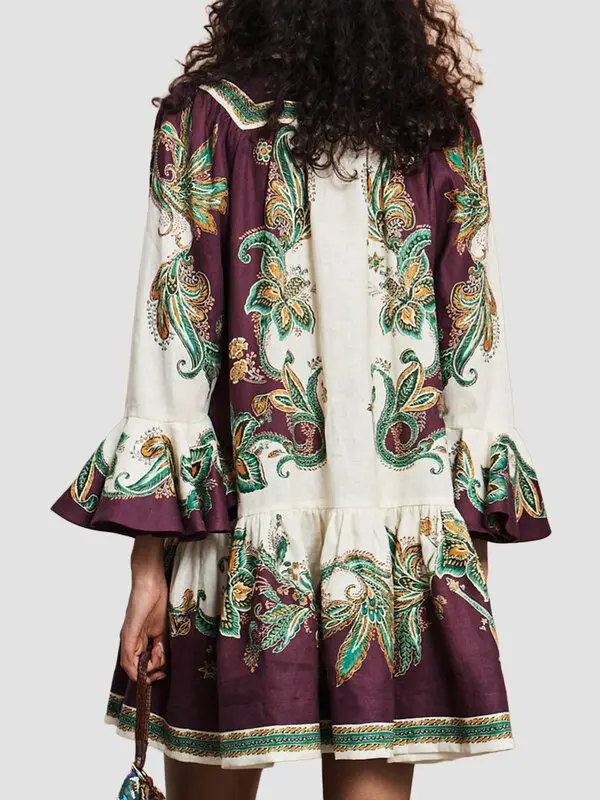 ALEMAIS Ruthie Printed Linen Drop-waist Mini Shirtdress