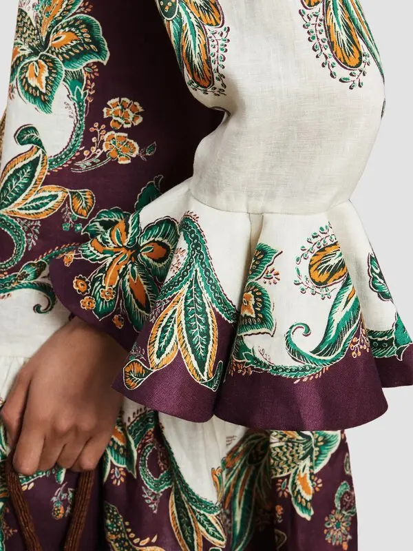 ALEMAIS Ruthie Printed Linen Drop-waist Mini Shirtdress