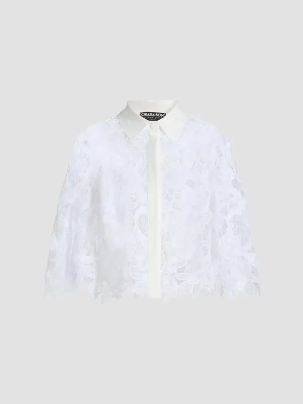 Chiara Boni La Petite Robe Euryd Lace Open-knit Button-front Shirt