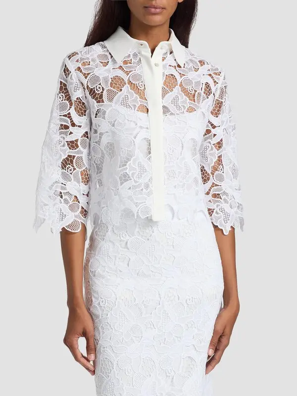 Chiara Boni La Petite Robe Euryd Lace Open-knit Button-front Shirt