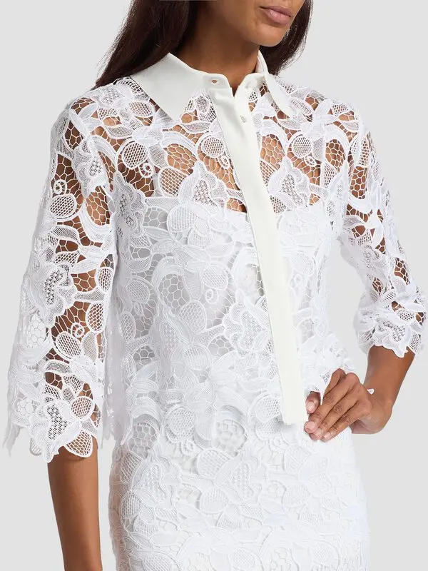 Chiara Boni La Petite Robe Euryd Lace Open-knit Button-front Shirt