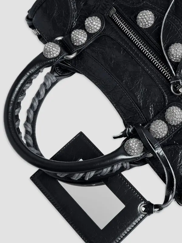 Balenciaga Le City Small Giant Studs Top Handle Bag With Rhinestones