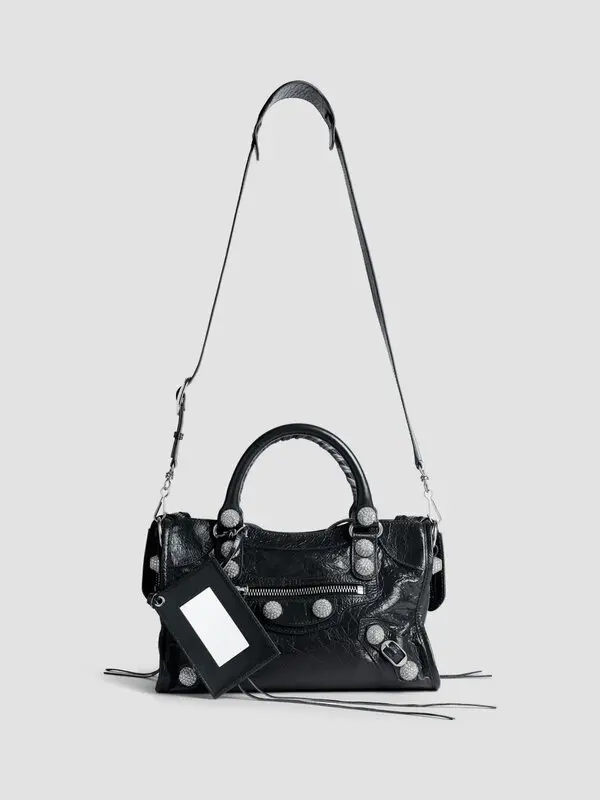 Balenciaga Le City Small Giant Studs Top Handle Bag With Rhinestones