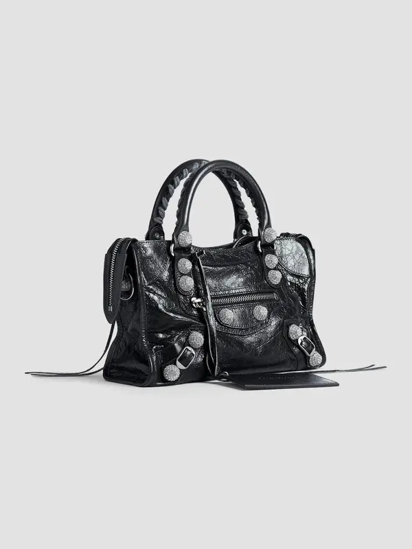 Balenciaga Le City Small Giant Studs Top Handle Bag With Rhinestones