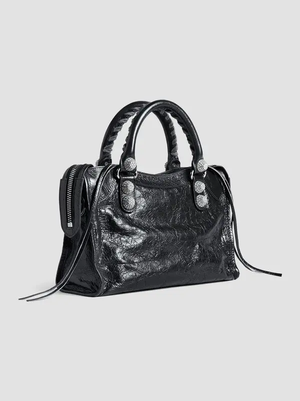Balenciaga Le City Small Giant Studs Top Handle Bag With Rhinestones