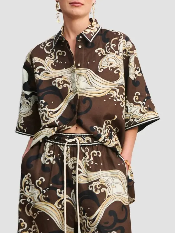 ALEMAIS Otis Linen Short-sleeve Shirt - Chocolate