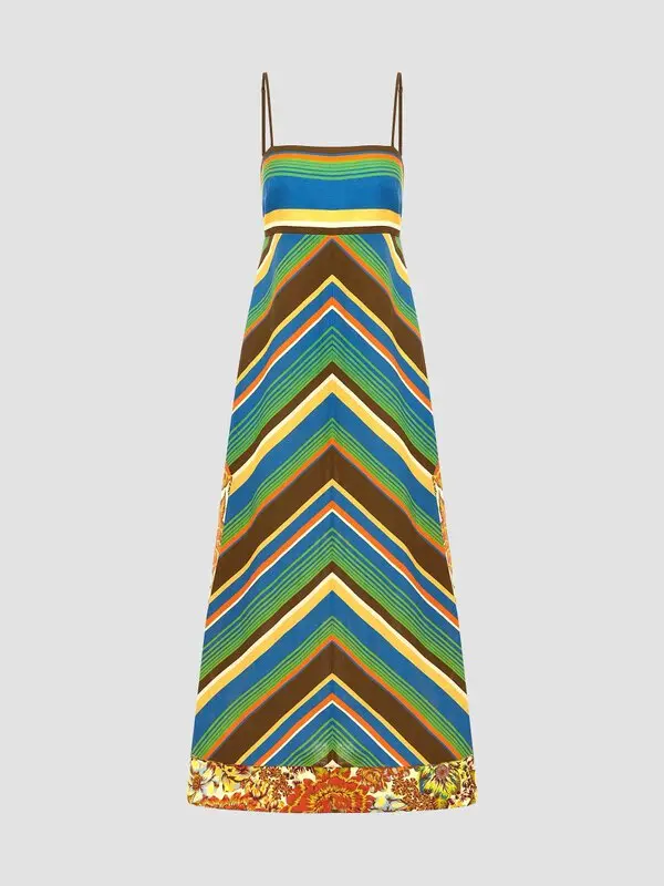 ALEMAIS Charlie Mixed-print Linen Day Dress