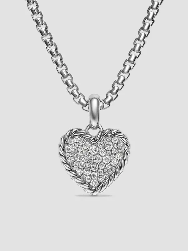 David Yurman Pavé Heart Amulet In Sterling Silver With Diamonds 15.6mm - Diamond