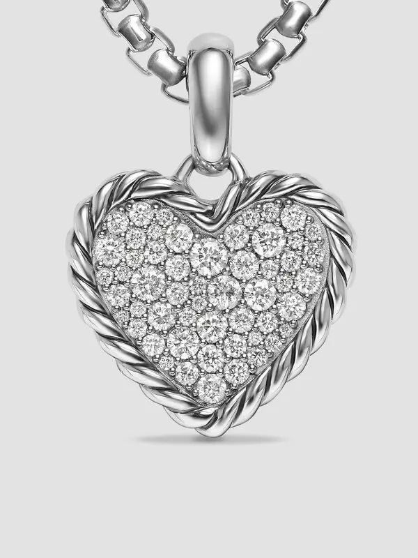 David Yurman Pavé Heart Amulet In Sterling Silver With Diamonds 15.6mm