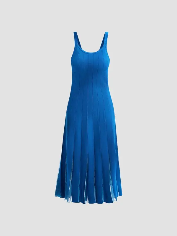 Elie Tahari Raelynn Rib-knit Pleated A-line Midi Dress - Deep Blue