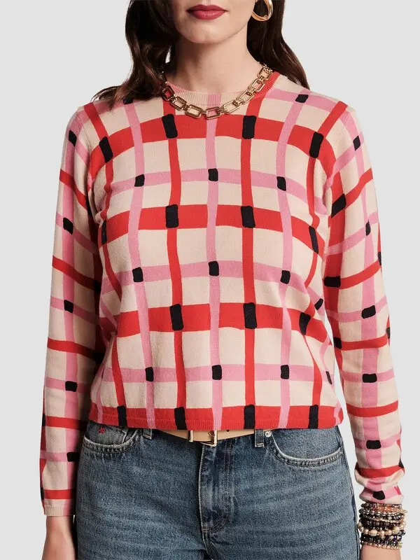 FRANCES VALENTINE Honey Plaid Wool Sweater