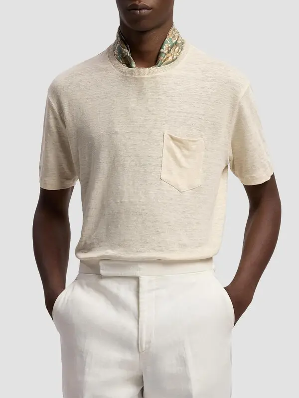 Ralph Lauren Purple Label Pocket Linen Jersey T-shirt - Limestone