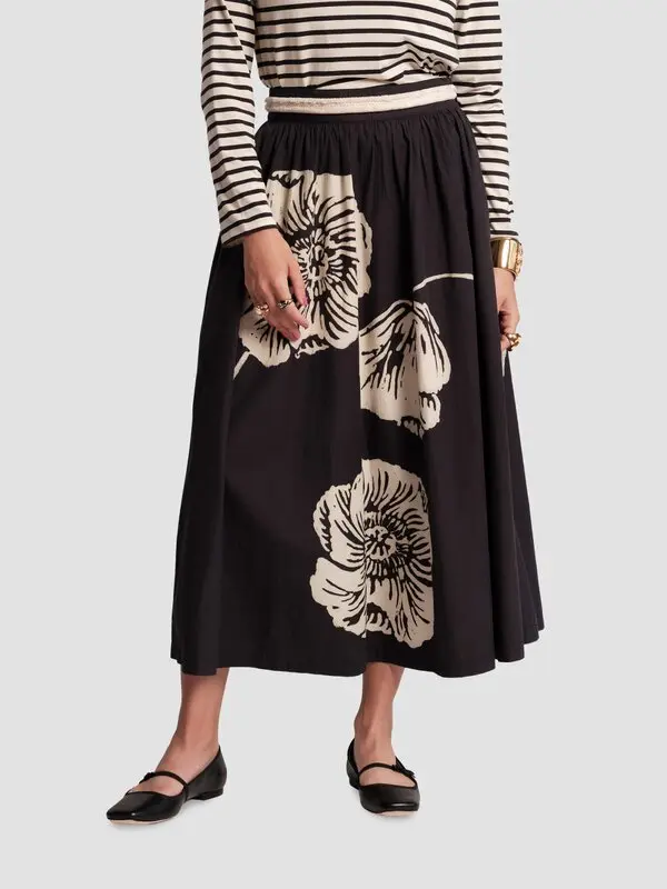 FRANCES VALENTINE Phoebe Floral Cotton Midi Skirt