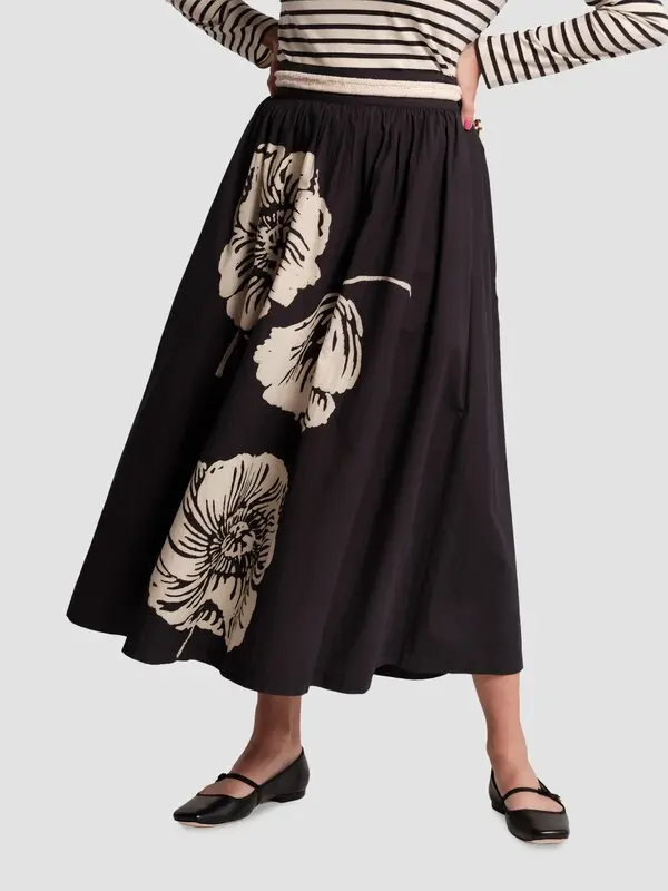 FRANCES VALENTINE Phoebe Floral Cotton Midi Skirt