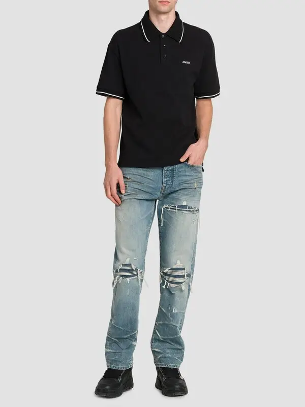 Amiri Logo Cotton Polo Shirt - Black