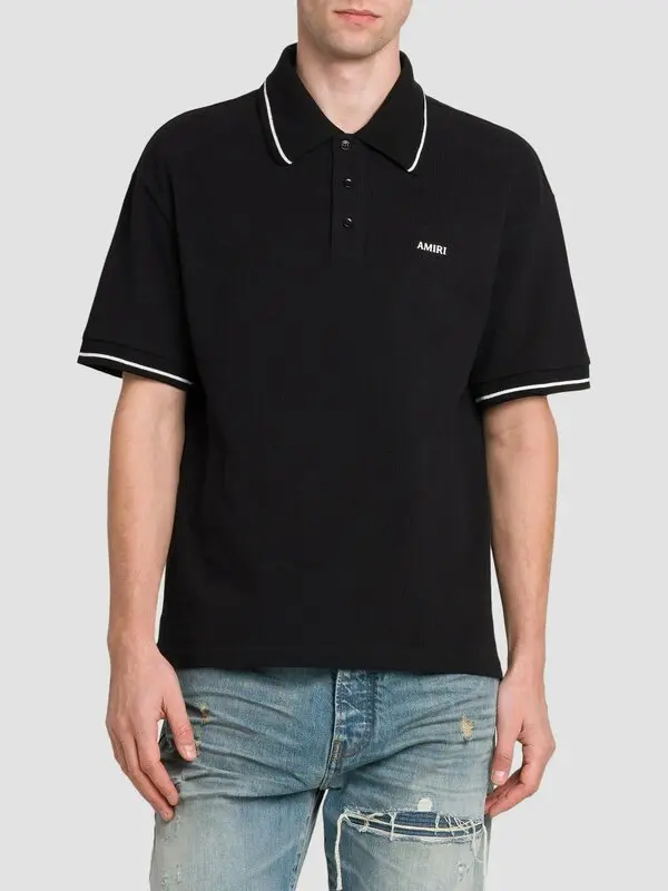 Amiri Logo Cotton Polo Shirt - Black
