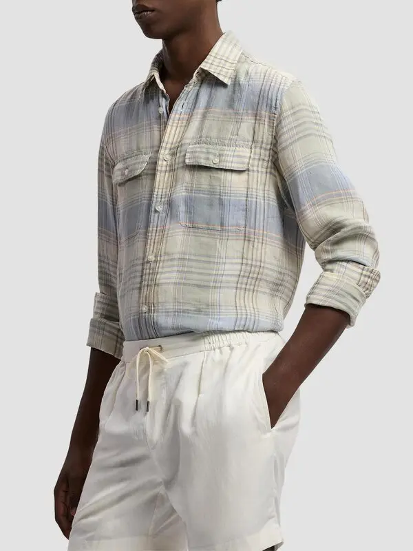 Ralph Lauren Purple Label Plaid Linen Sport Shirt