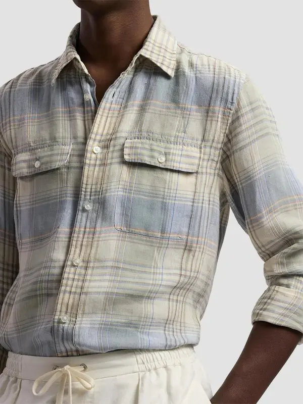 Ralph Lauren Purple Label Plaid Linen Sport Shirt