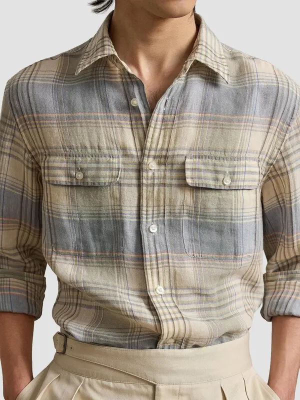 Ralph Lauren Purple Label Plaid Linen Sport Shirt