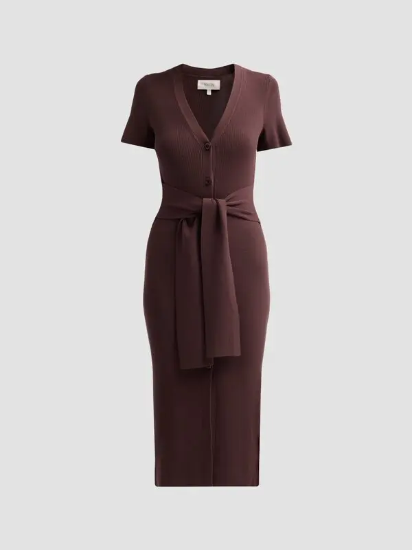 TOCCIN Agnes Short-sleeve Cardigan Midi Dress - Espresso