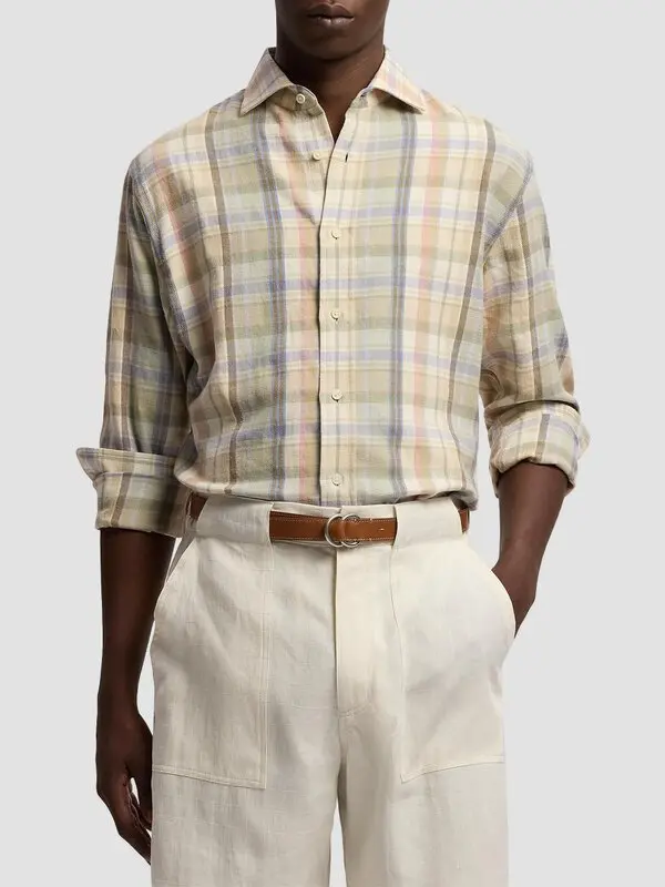 Ralph Lauren Purple Label Plaid Hemp-cotton Shirt
