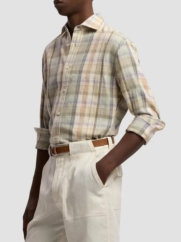 Ralph Lauren Purple Label Plaid Hemp-cotton Shirt